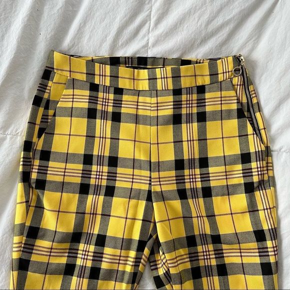 Zara | Pants & Jumpsuits | Zara Yellow Plaid Pants Xs | Poshmark